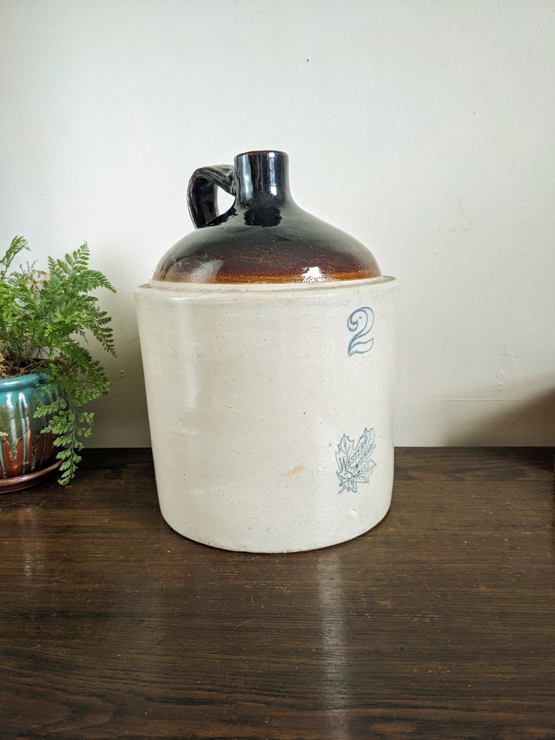 Western Stoneware Jug 2 Gallon Brown White Stoneware Jug Two Tone ...