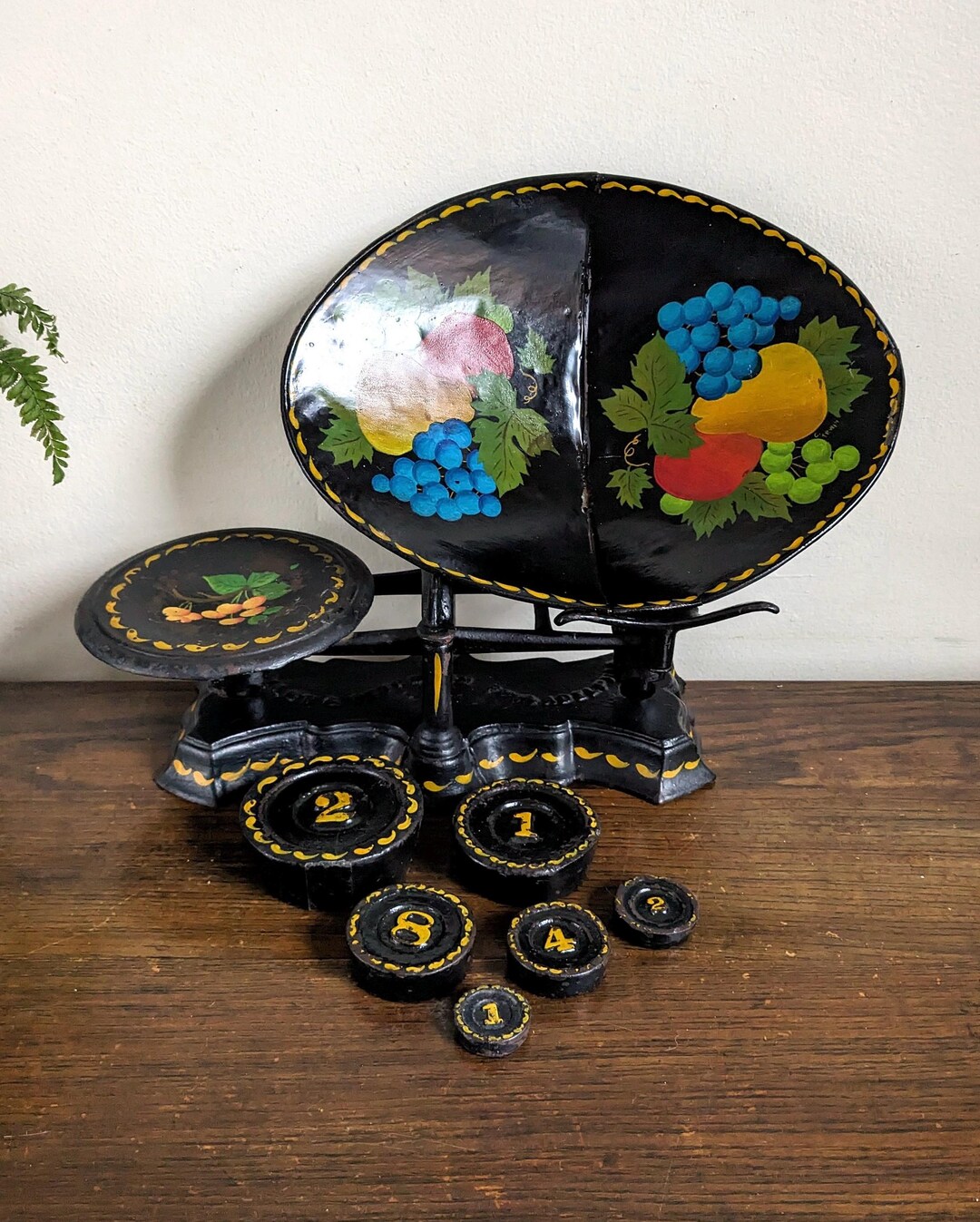 Antique Cast Iron Balance Scale Hand Painted Decorative Folk Tole Art ...