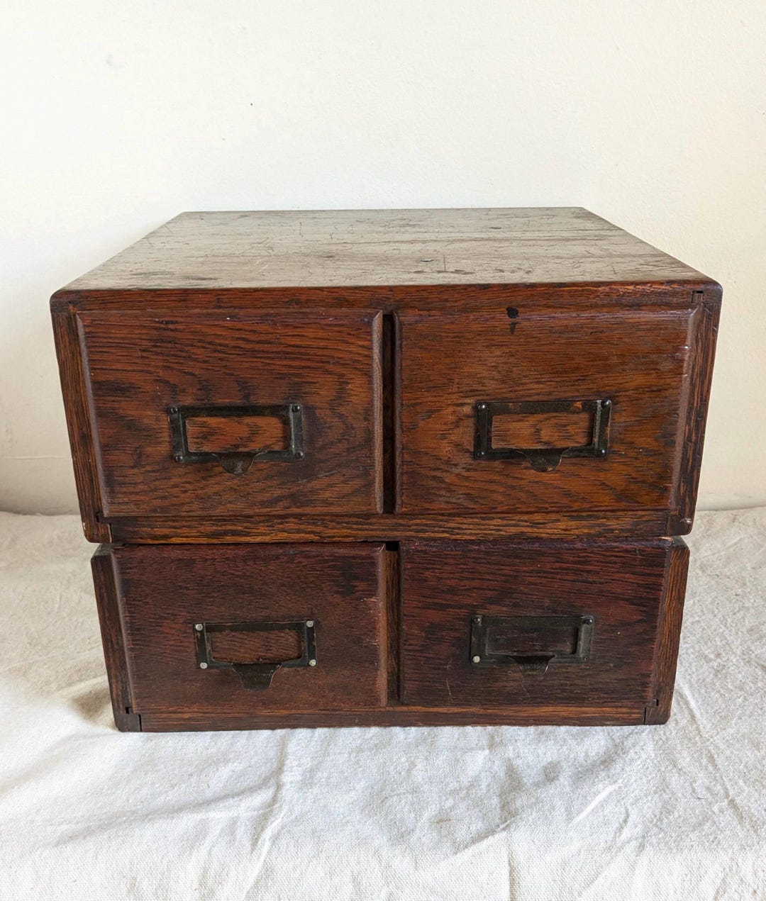 RESERVED Weis Oak Library Card Box Two Sets Double Drawer Stacked File ...