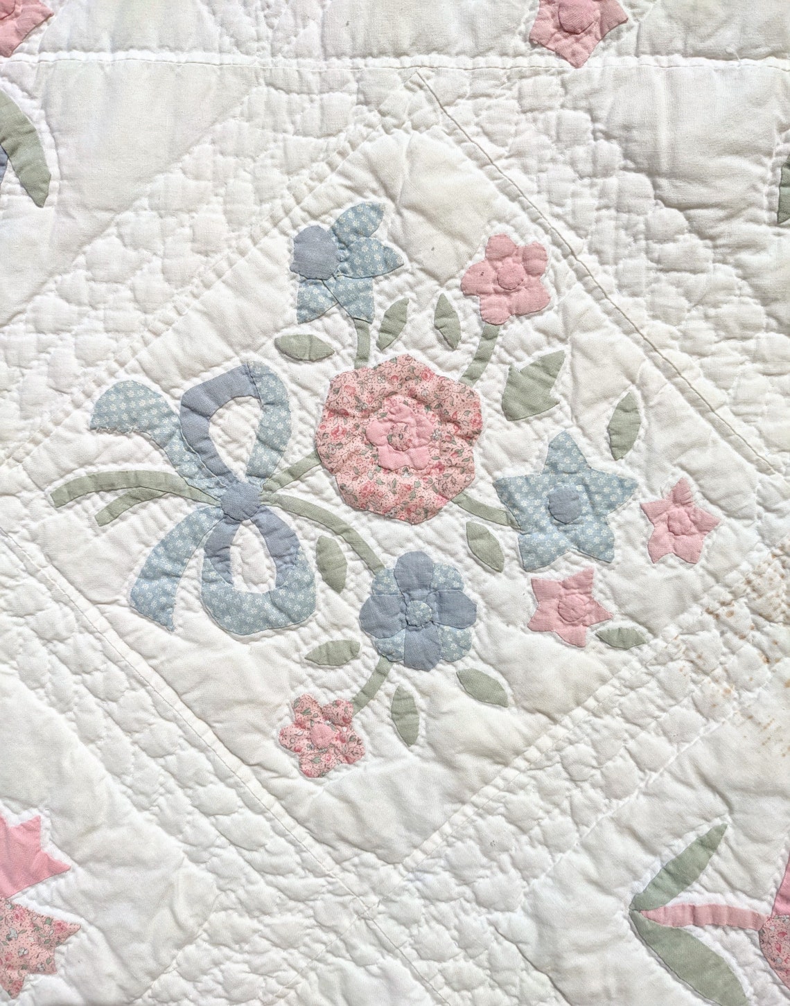 Pink Blue Floral Quilt Appliqué Bouquet Bow Quilt Arch Quilts - Etsy