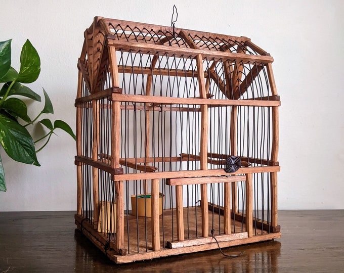 Wooden Bird Cage Small Primitive Wood Wire Hanging Handmade Cage - Etsy