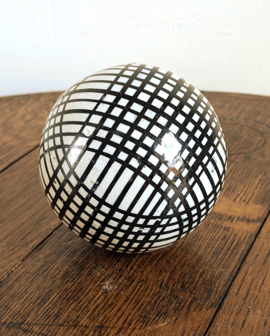 Antique Carpet Ball Black White Plaid 3 Inch Decorative Ceramic ...