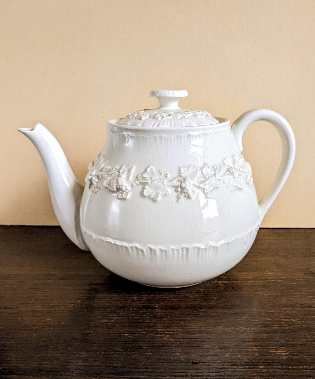 Wedgewood Queensware Teapot of Etruria & Barlaston Embossed Grape Leaf ...