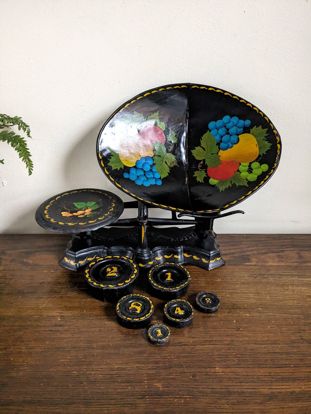 Antique Cast Iron Balance Scale Hand Painted Decorative Folk Tole Art ...