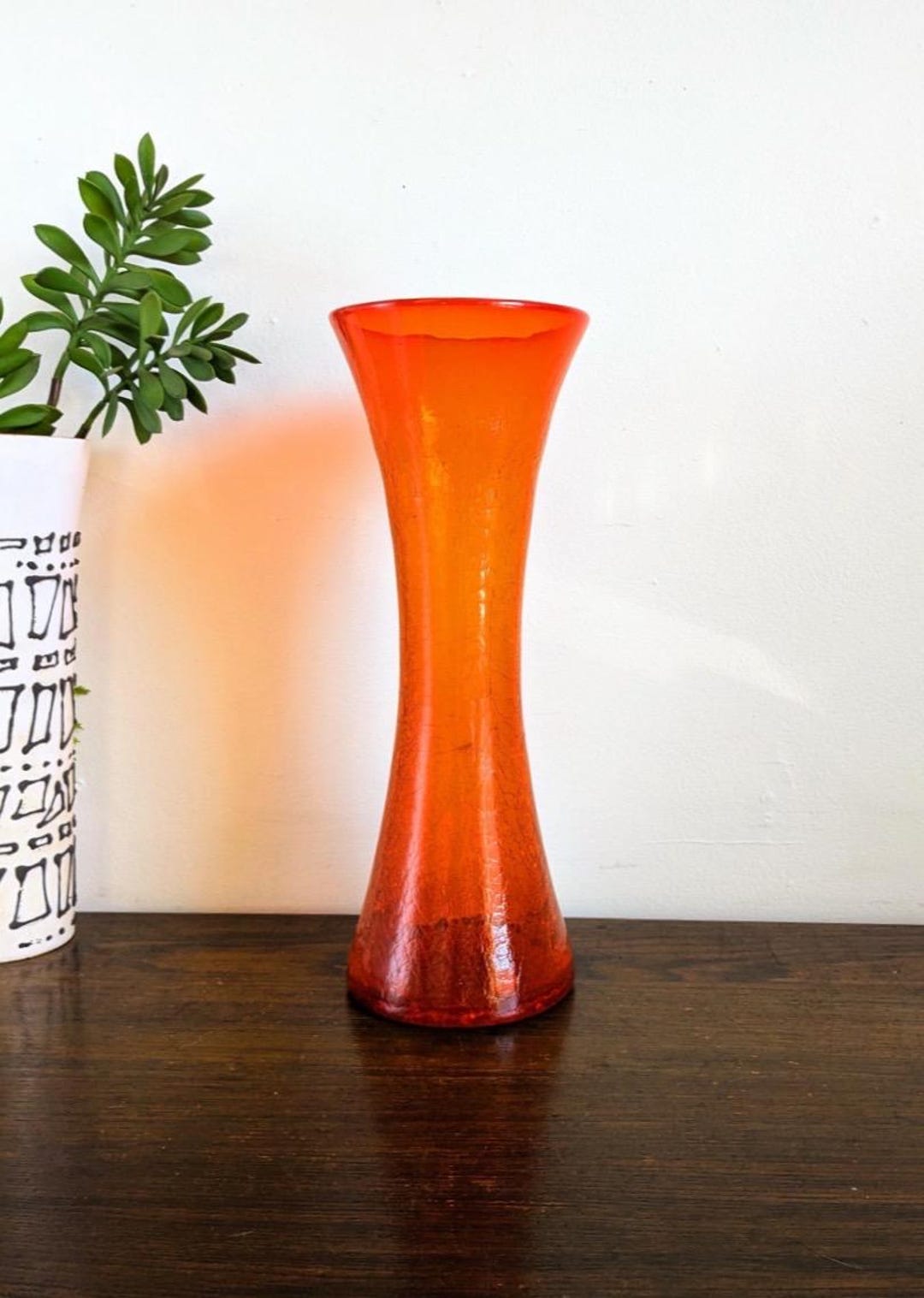 Large Blenko Glass Vase Orange Crackle Glass Tangerine Hourglass Mid ...