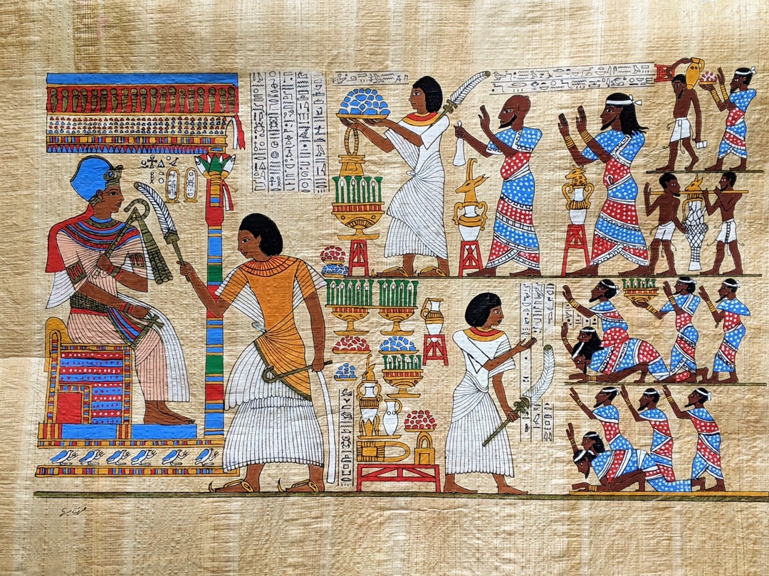 Egyptian Papyrus Painting Unique Pharaoh Servants Retinue Tomb Wall Art ...