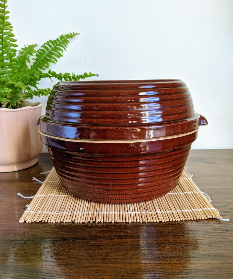 Stoneware Dutch Oven 2 Quart Bean Pot Covered Casserole Brown Etsy