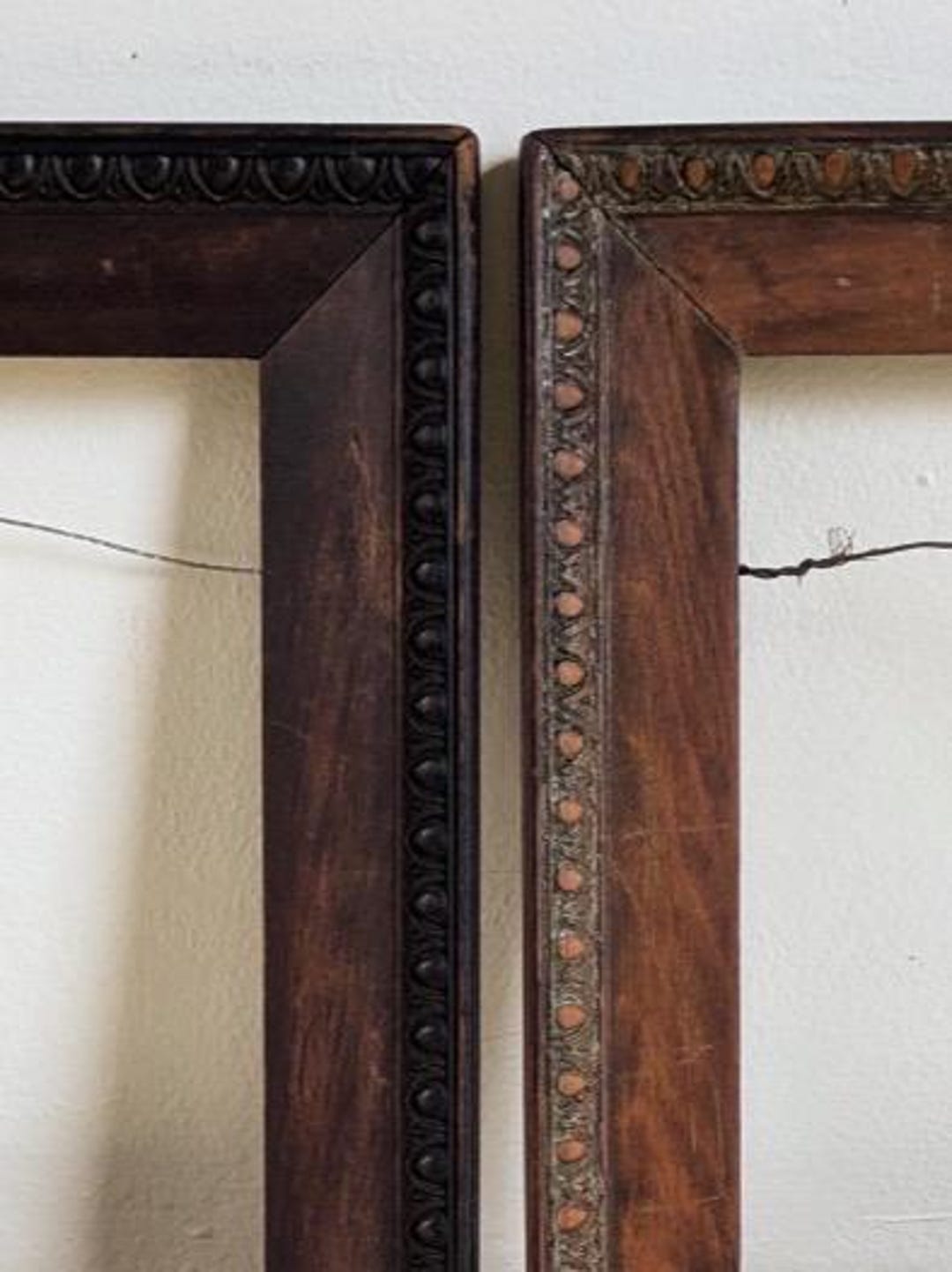 Antique Wood Picture Frame Pair Angled Flat Walnut Molding With Hand ...