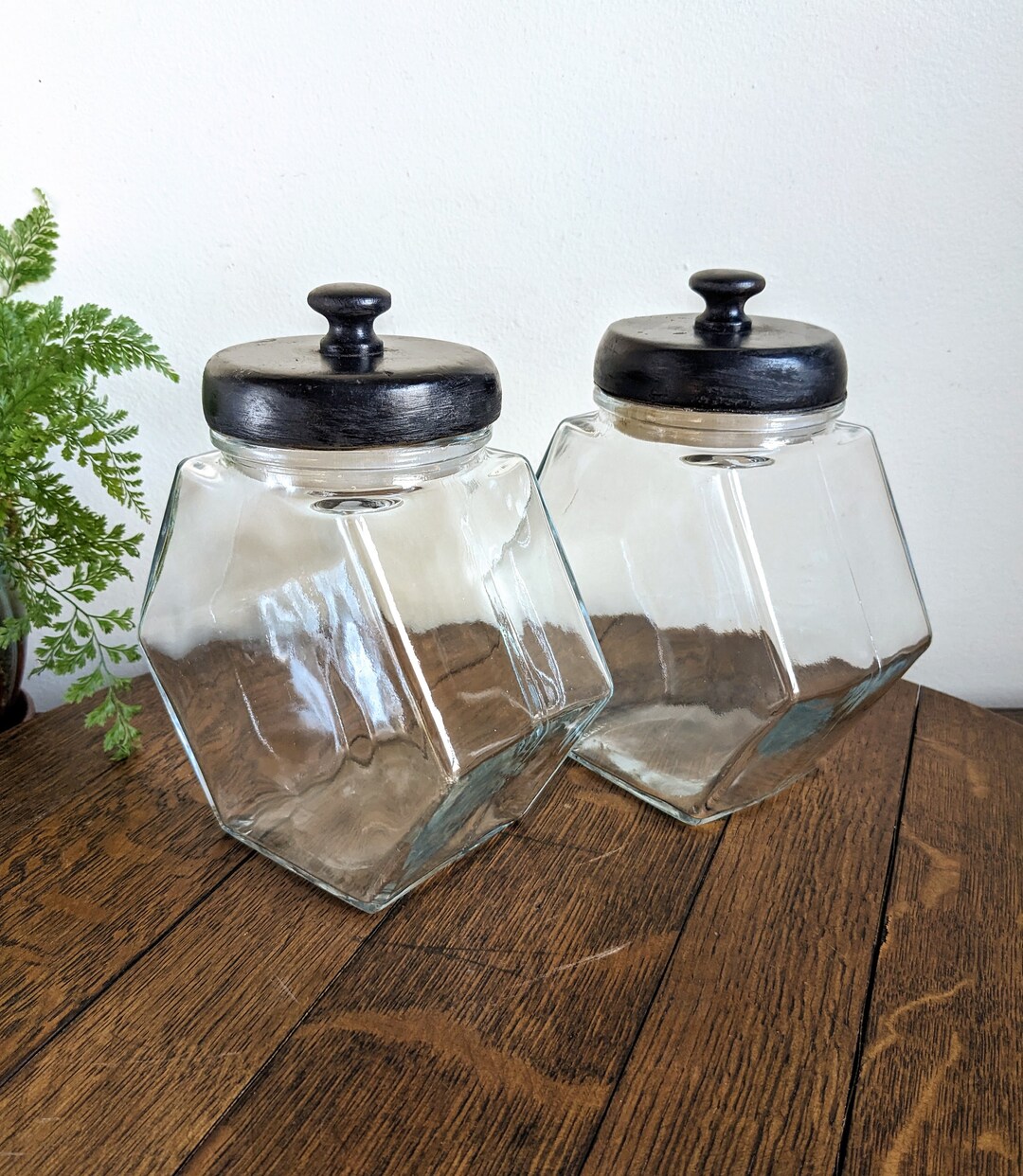 Libbey Glass Counter Jar Canister Hexagon Wood Lid of Canada - Etsy