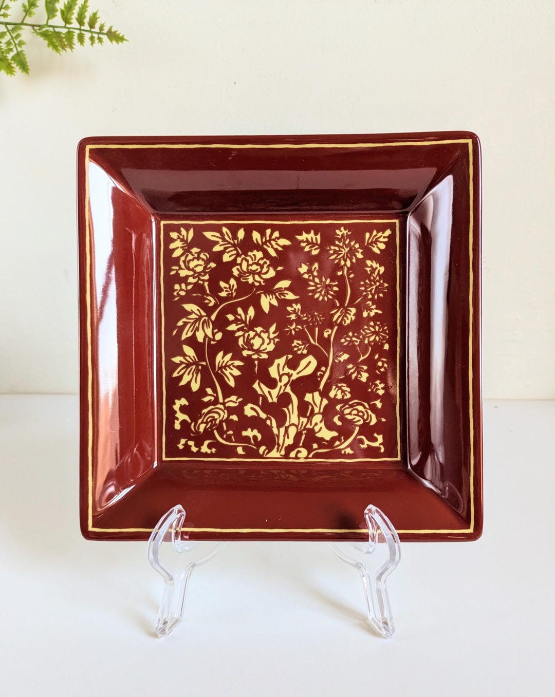 Antique Chinese Dish Museum Repro the Met Red Yellow Square Botanical ...