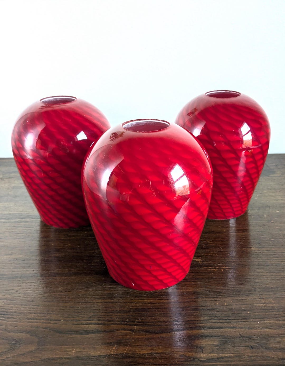 Red Glass Pendant Light Shade ONE Red White Cased Swirl - Etsy