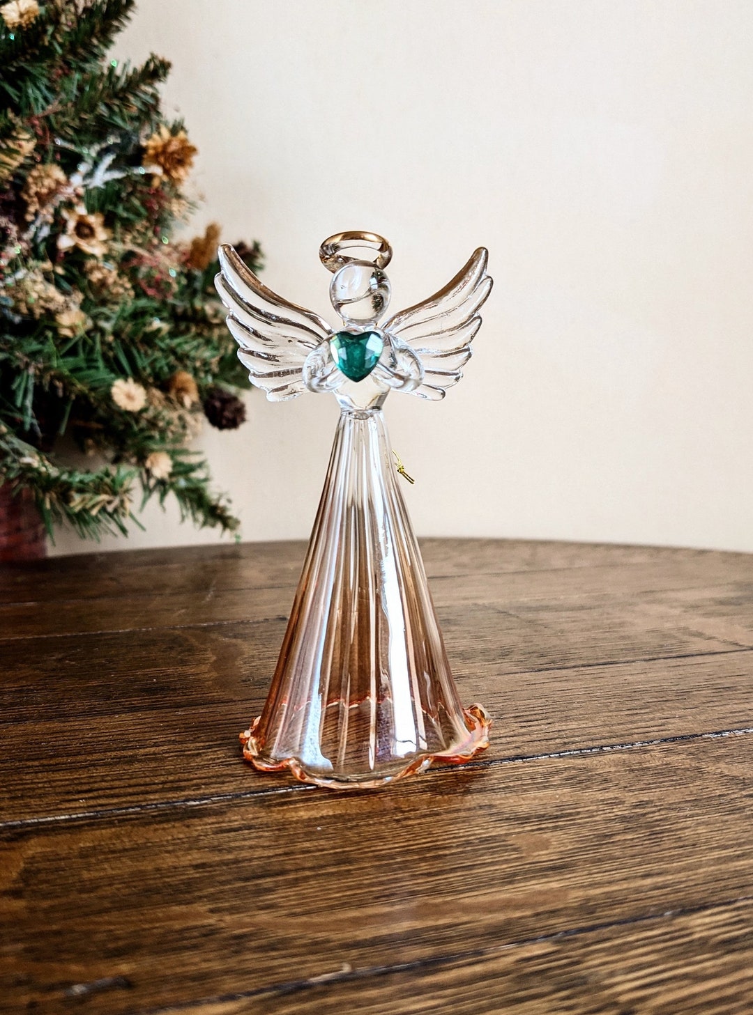 Blown Glass Angel Ornament With Green Heart Christmas Tree - Etsy