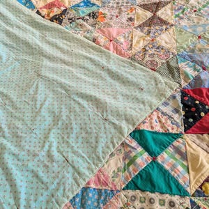 1930s Quilt Hand Stitched Quarter Square Triangle Block Old Fabrics ...