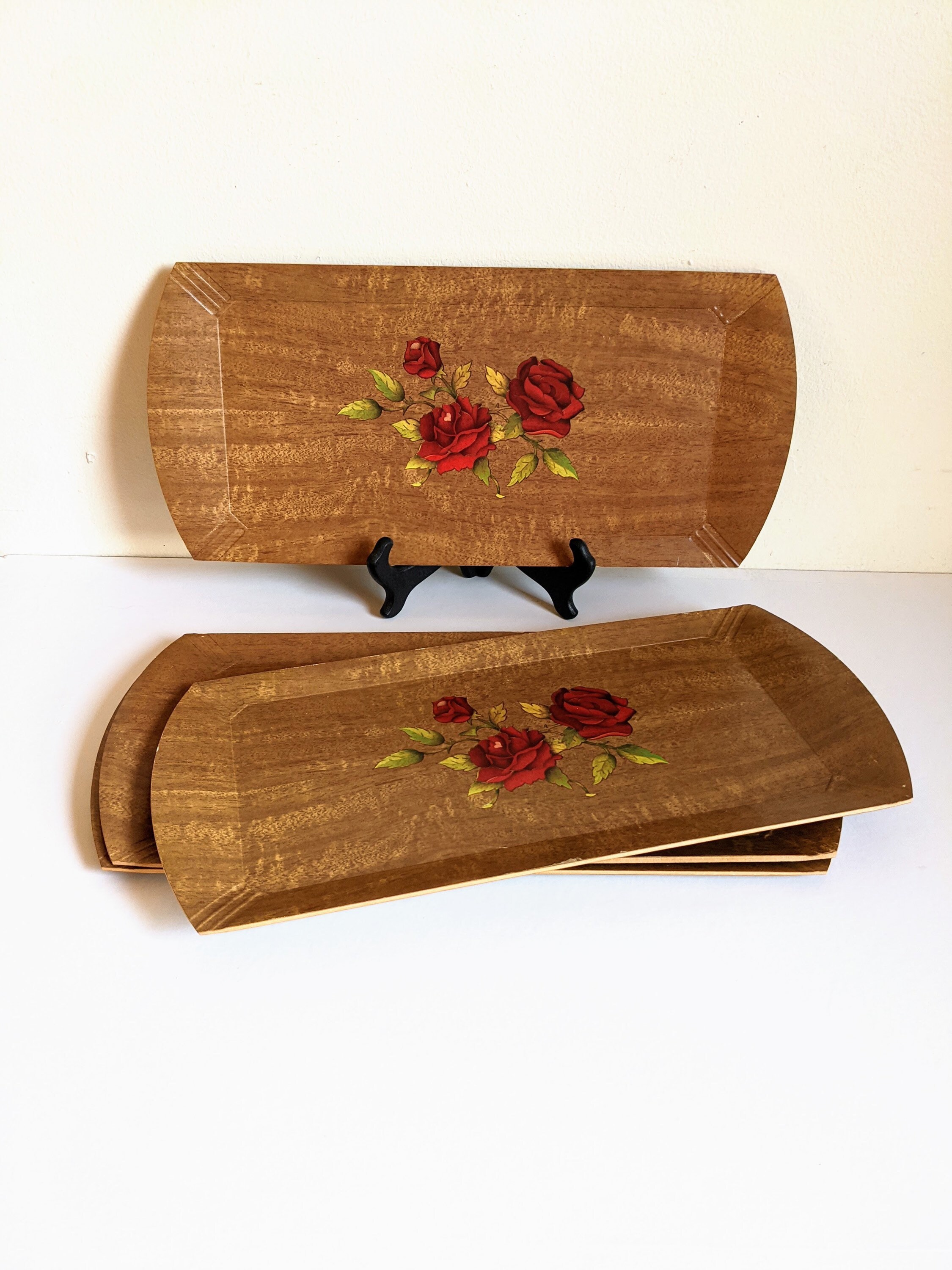 Hasko Lap Tray Trayware Wood Grain Red Rose Set of Four 40 - Etsy