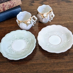 Antique Lustreware Gold Demitasse Cup Saucer Set of Two Flower Shaped ...