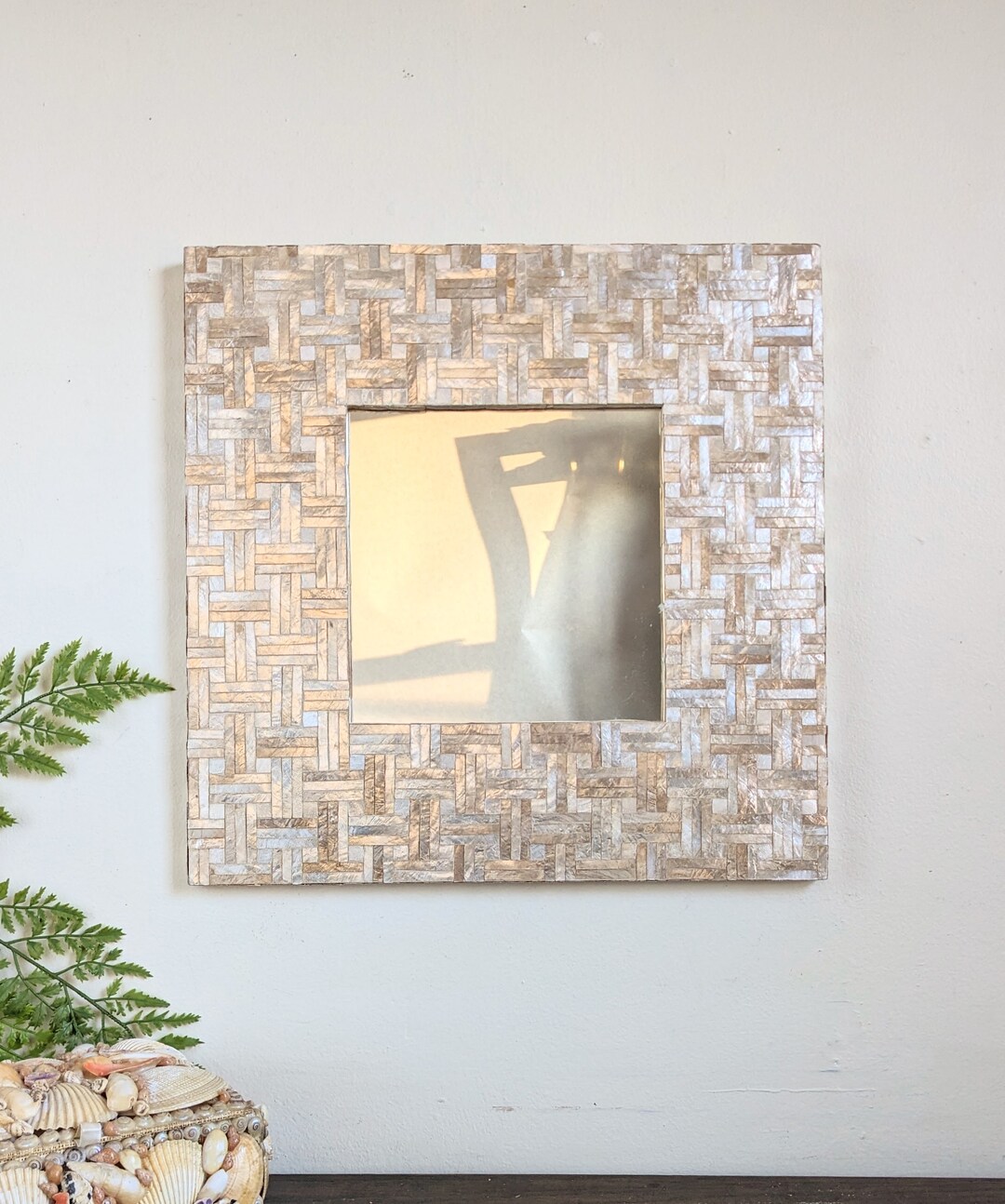 Capiz Shell Wall Mirror Square Warm White Beige Pearlescent Finish ...