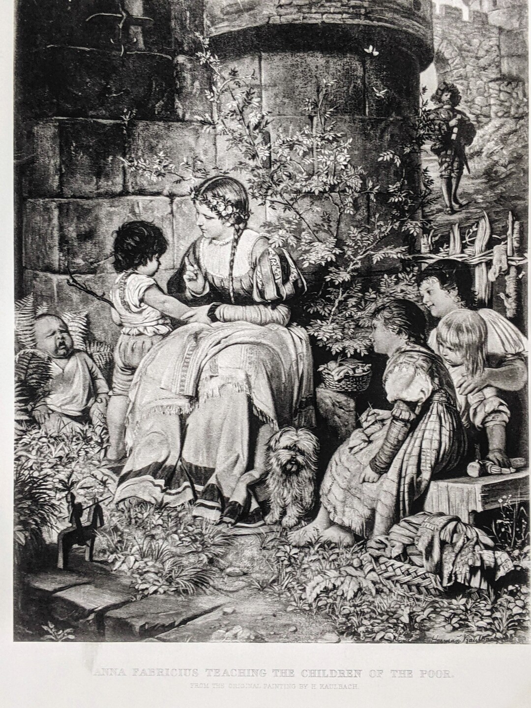 Antique German Print Teaching Children H Kaulbach Anna Fabricicus ...