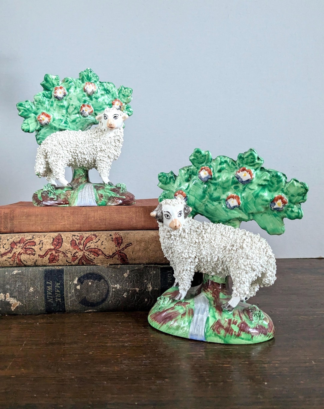 Staffordshire Ware Confetti Sheep Pair With Tree Pastural Bocage ...