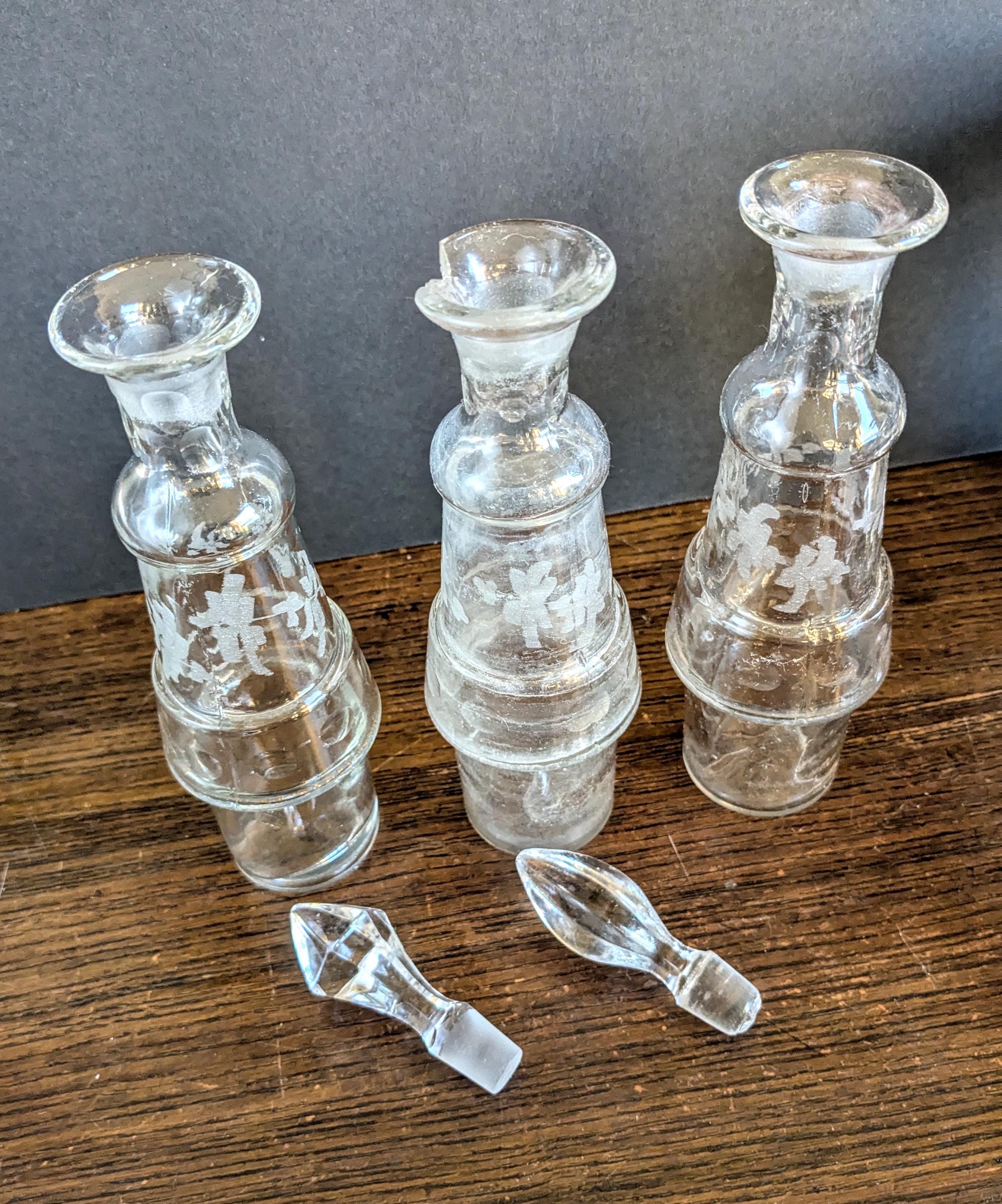 Antique Cruet Set Silver Plated Stand Etched Crystal Glass Six Bottles ...