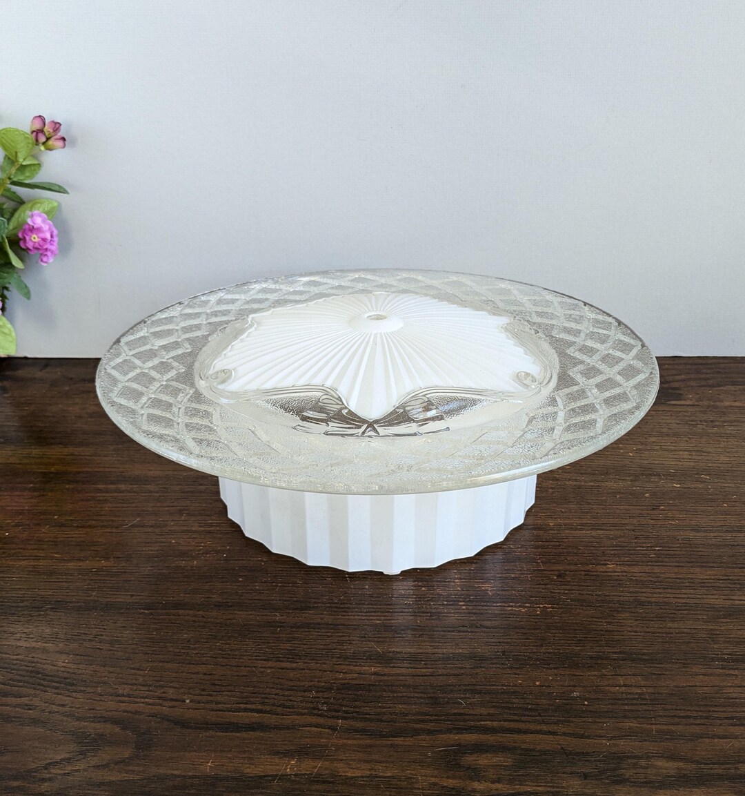 Flush Mount Glass Ceiling Shade 40s White Clear With Pleated Sides Halo ...