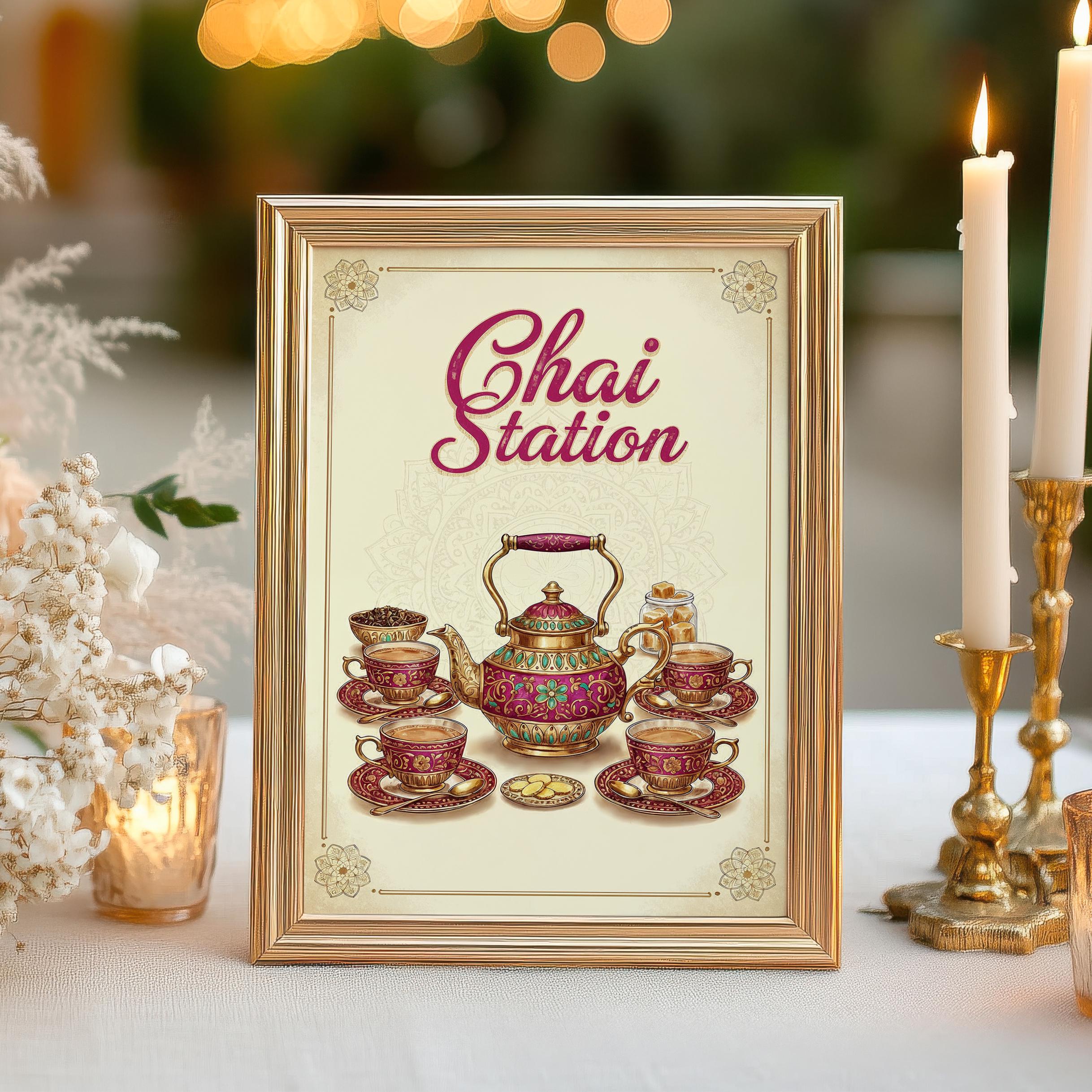 Tea Chai Station Sign | Mehndi Decor Dholki Decor | Food Table Sign ...