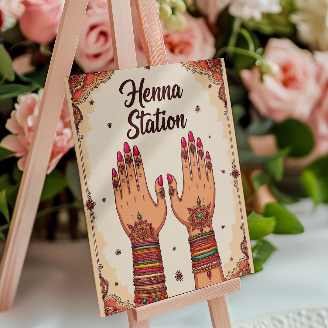 Henna Station Sign 2 | Dholki Decoration Mehndi Station Sign Mehndi ...