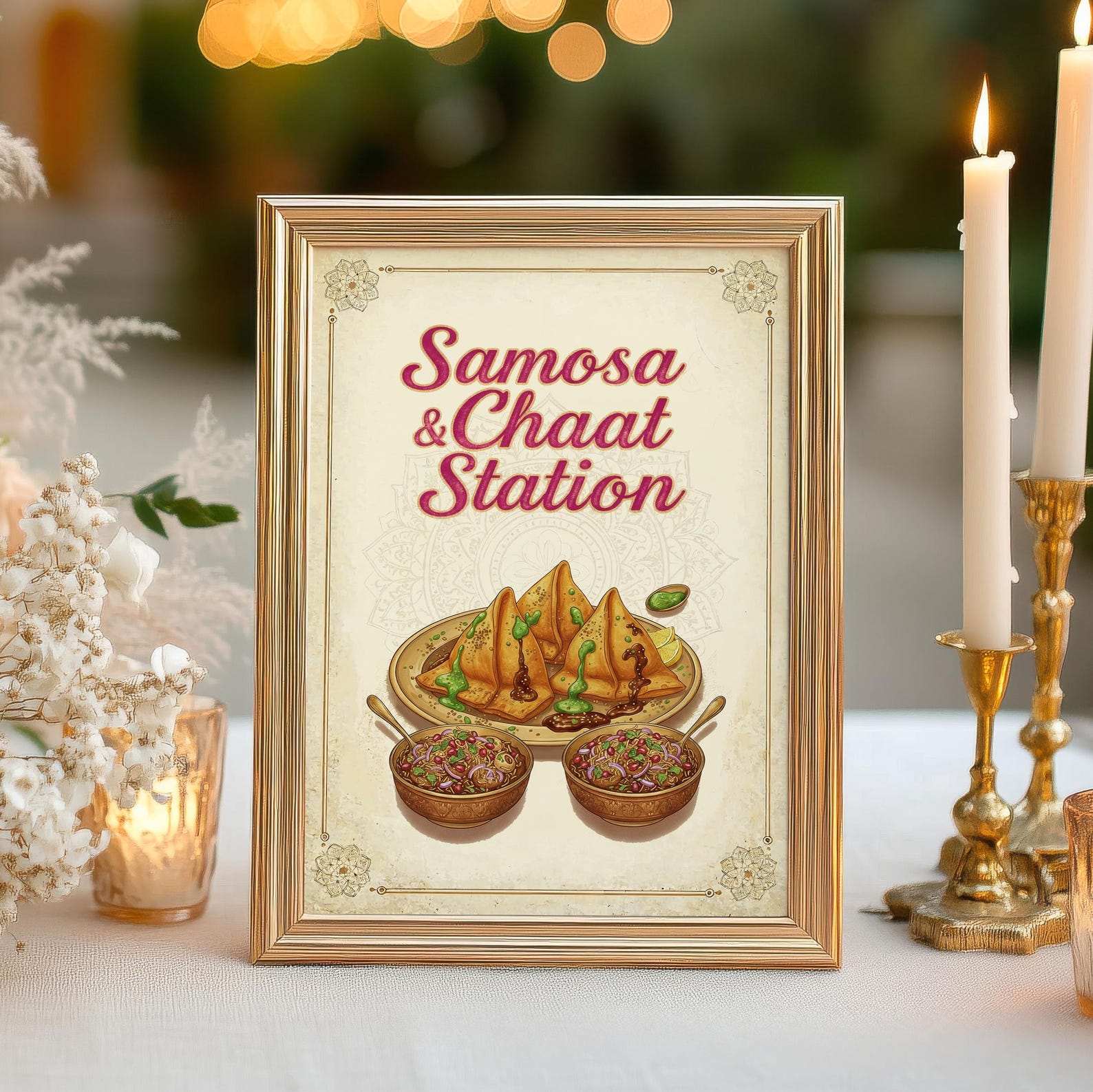 Samosa Chaat Station Sign – Mehndi Decor | Dholki Signs | Wedding Food ...