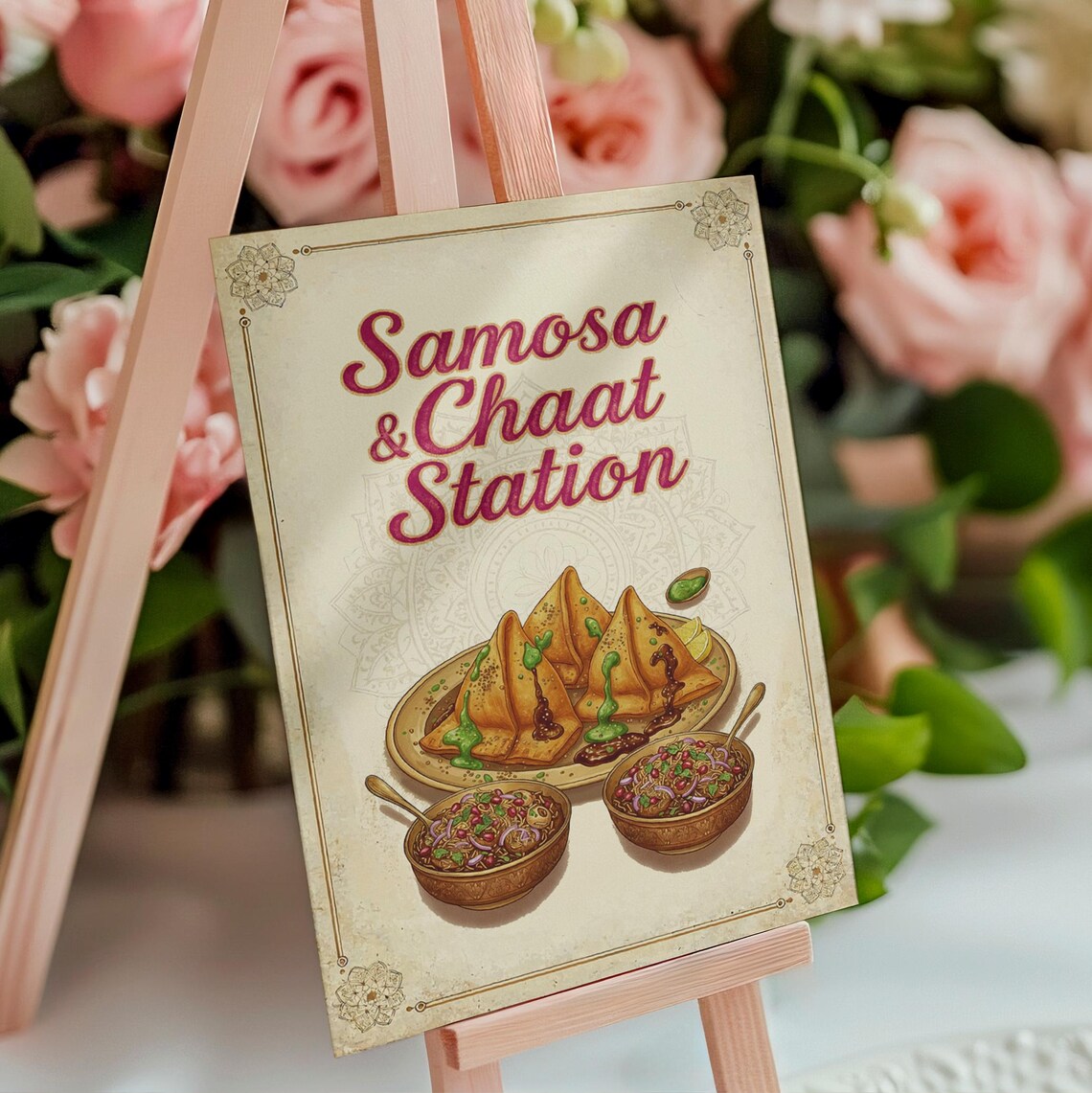 Samosa Chaat Station Sign – Mehndi Decor | Dholki Signs | Wedding Food ...