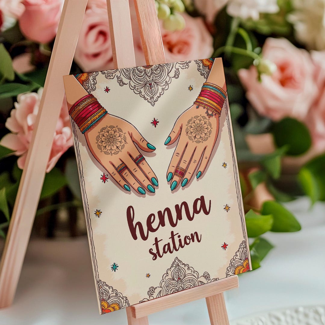 Henna Station Poster #4 Mehndi Station Table Sign | Mehndi Decor ...