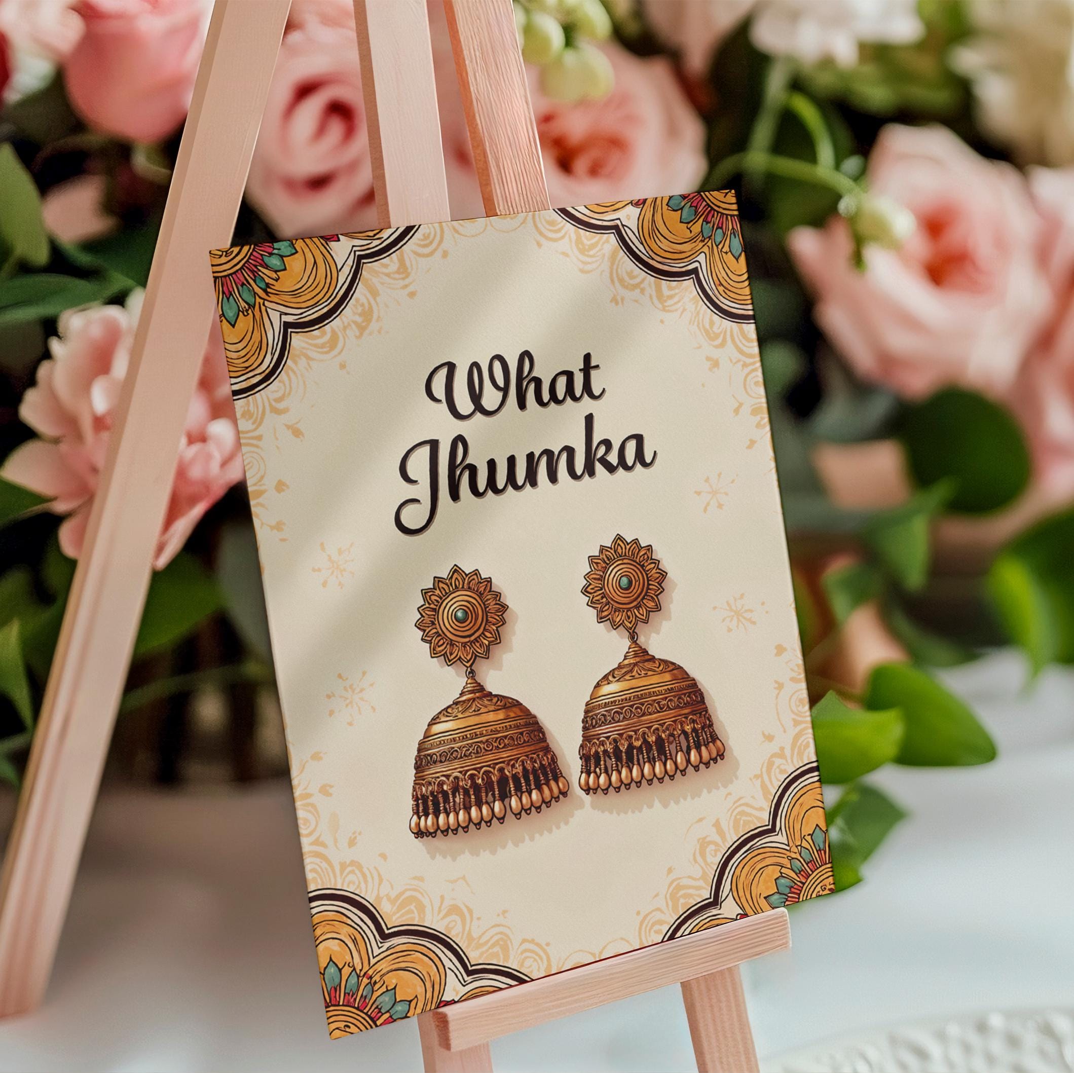 What Jhumka #6 | Jhumka Signage | Haldi Mehndi Decor Dholki Party Decor ...