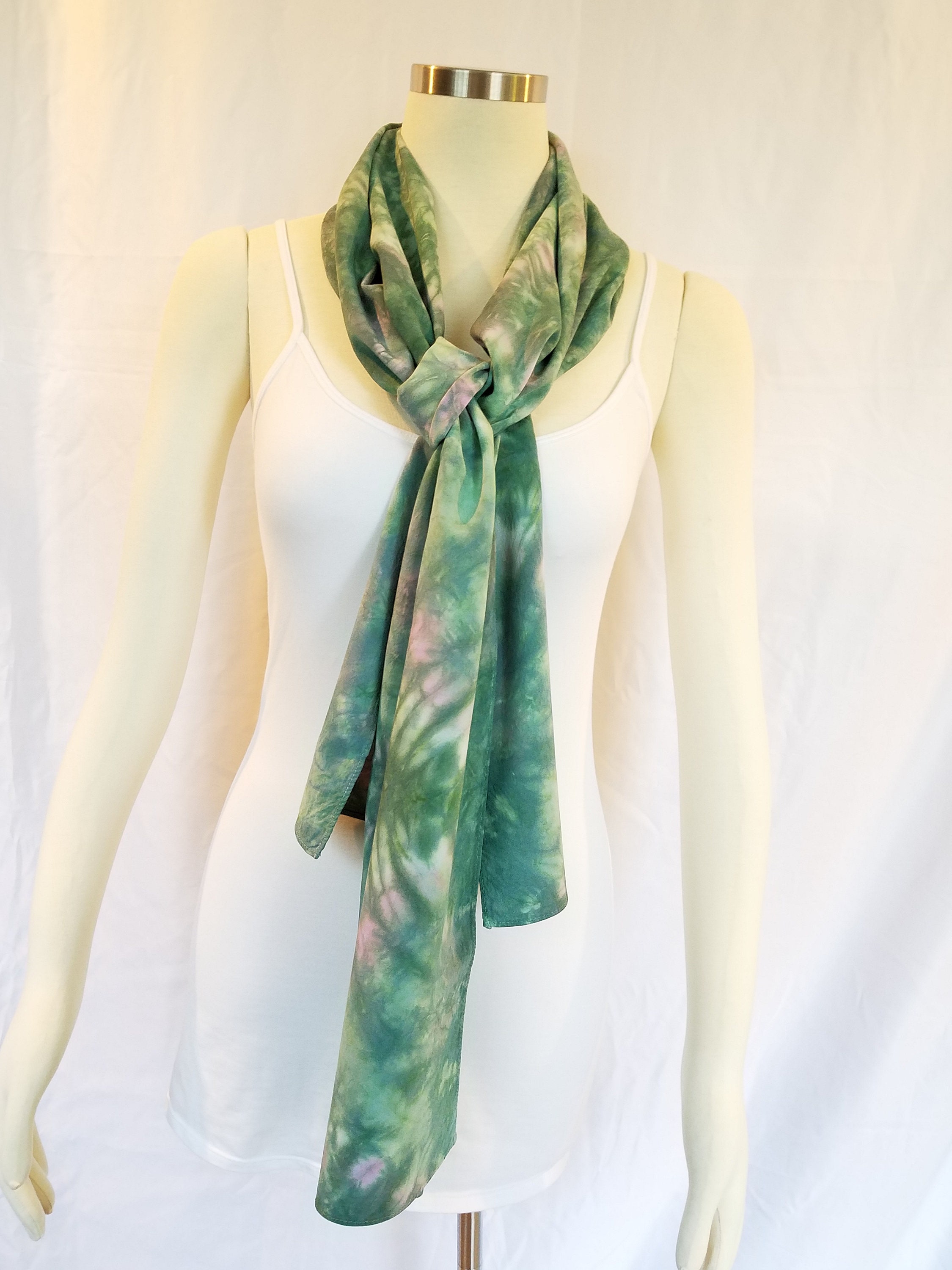 Hand Dyed Bamboo Scarf - Long - 12 x 68 - Green and Purple