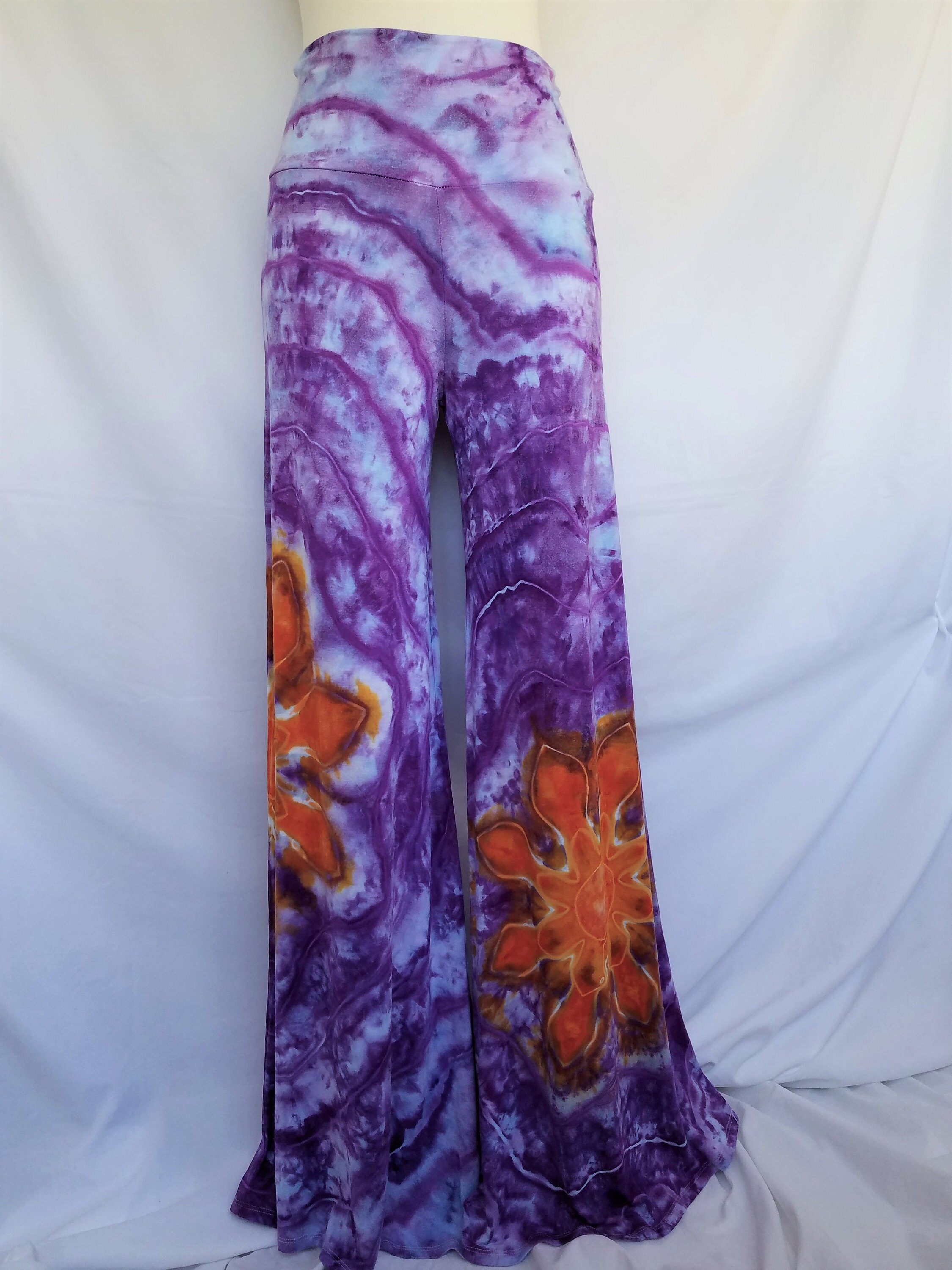 Tie Dye Palazzo Pants Size Large Xlarge Purple With Orange Flowers