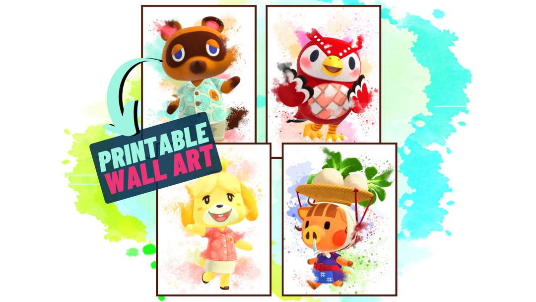 Animal Crossing Printable Wall Art, ACNH Poster Aquarelle, 4 Villagers ...