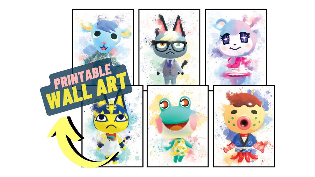 Animal Crossing Printable Wall Art, ACNH Poster Watercolor, 6 Villagers ...