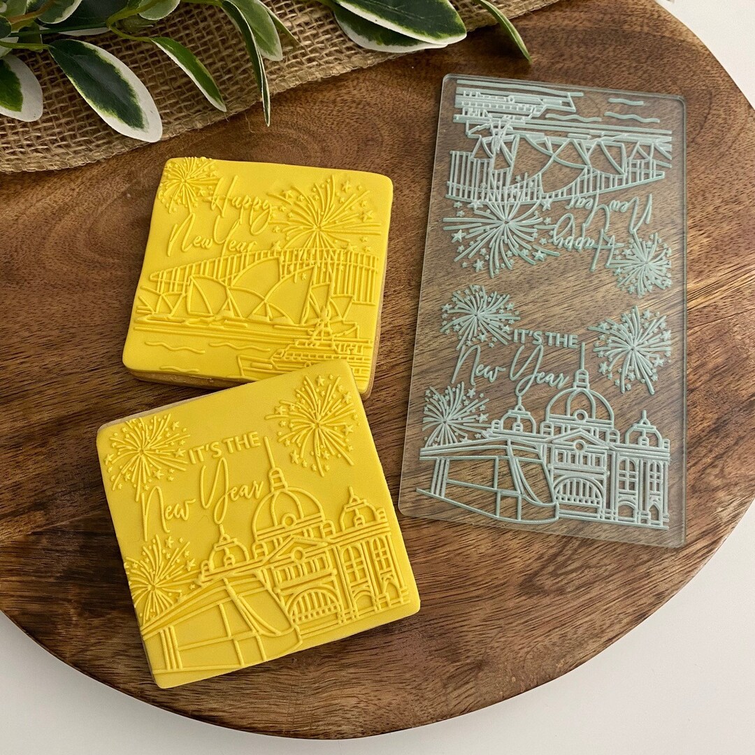 Raised Embosser Multi Happy New Year Sydney and Melbourne 2up Handmade ...