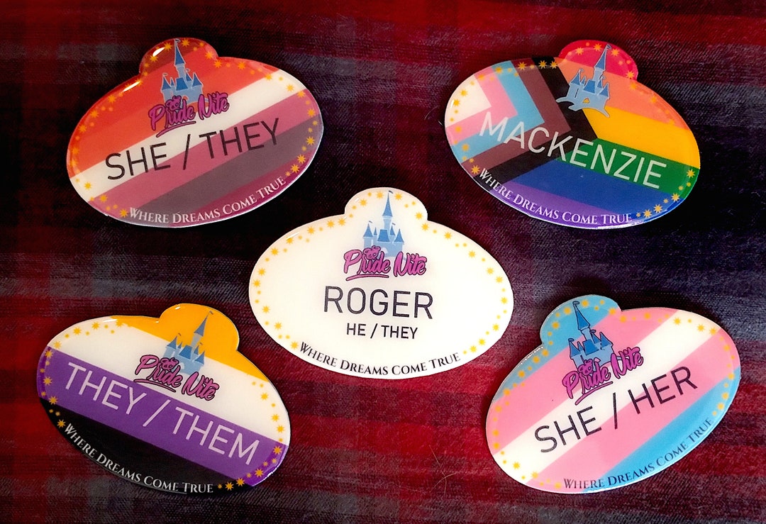 Custom Pronouns Name Tag. Cast Member Inspired Mock Theme Park Pin or ...