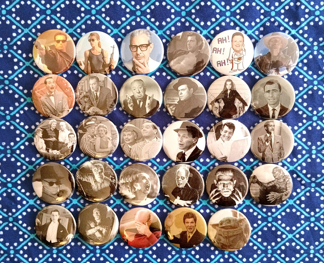 Celebs and Classic Characters Button Lot. 1” or 1.5 Inch Hand-pressed ...