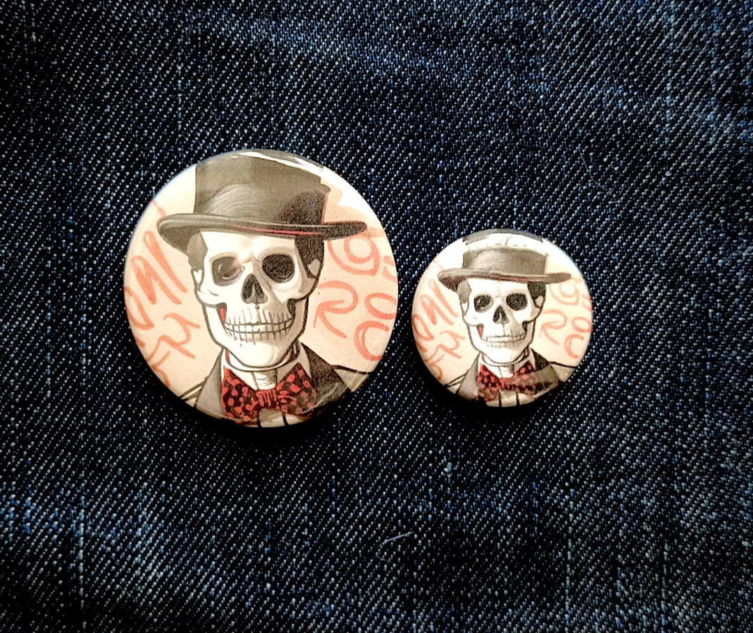 Skeleton Top Hat Hand Pressed 1 Inch or 1.5 Inch Pinback Buttons ...