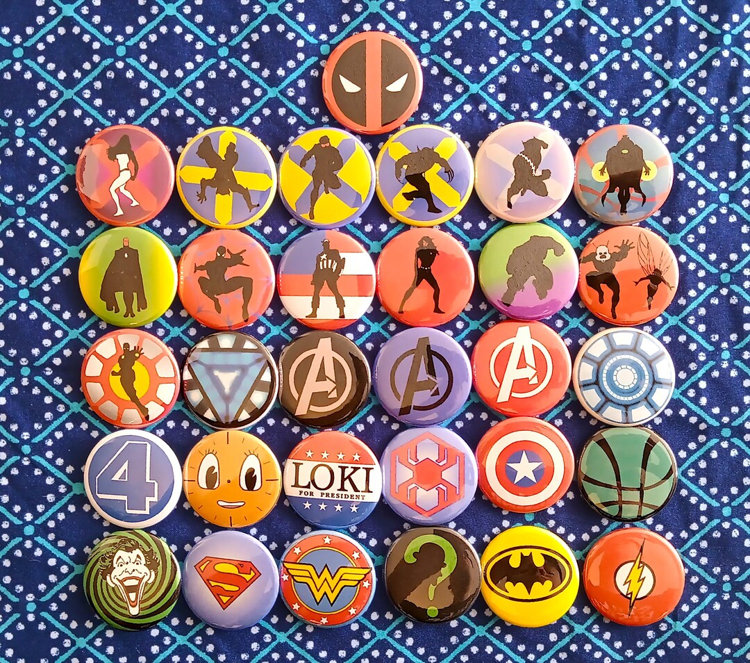 Classic Heroes Comic Logos Button Lot. 1” or 1.5 Inch Hand-pressed ...