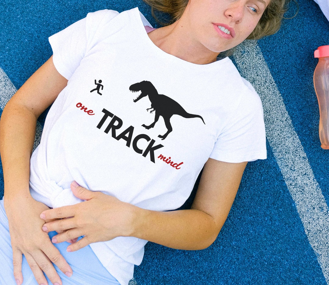 Funny T-rex Track Tee. Dinosaur Chasing Runner Motivational Workout ...