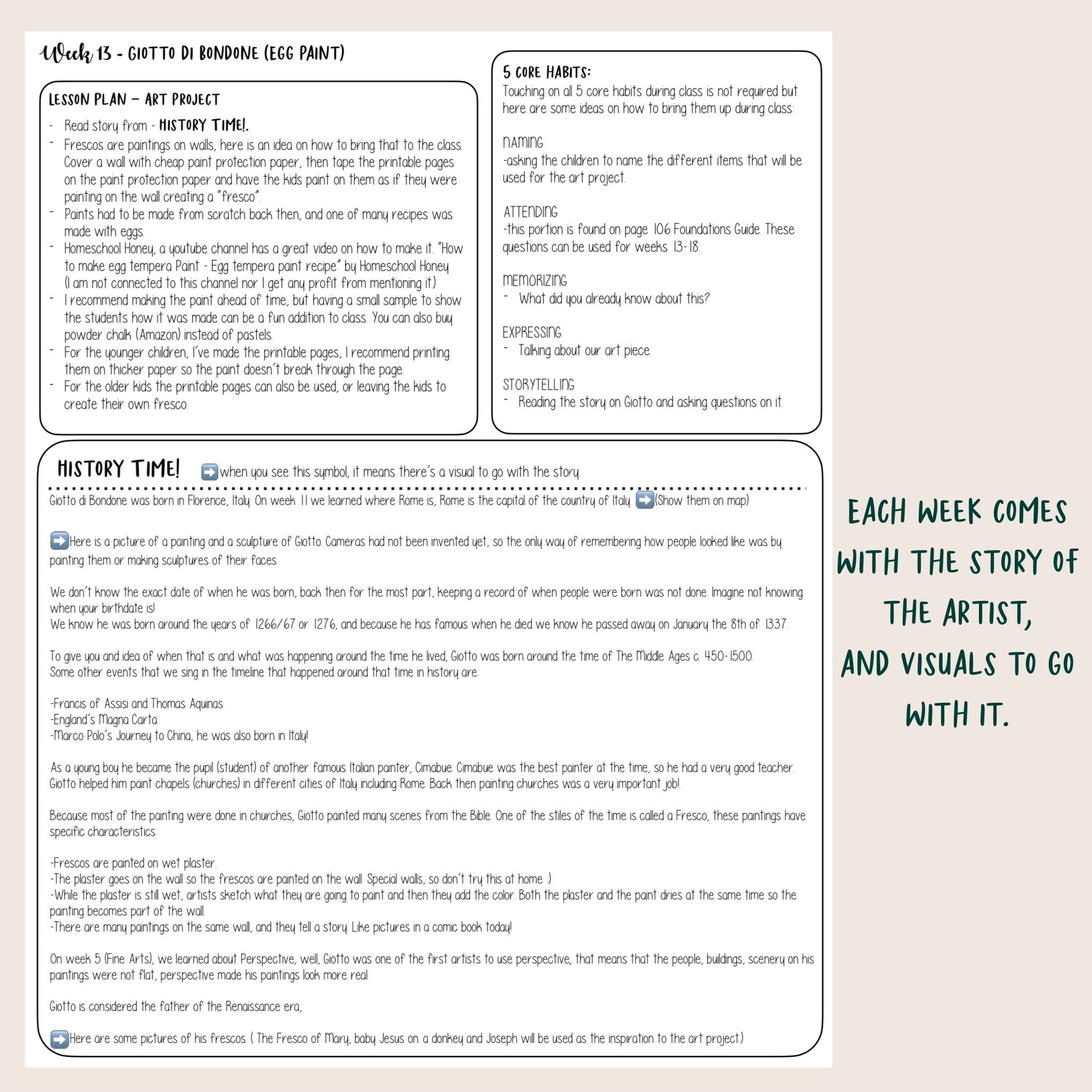 CC Cycle 1 Fine Arts - Great Artists - Weeks 13-18 - PDF - Etsy