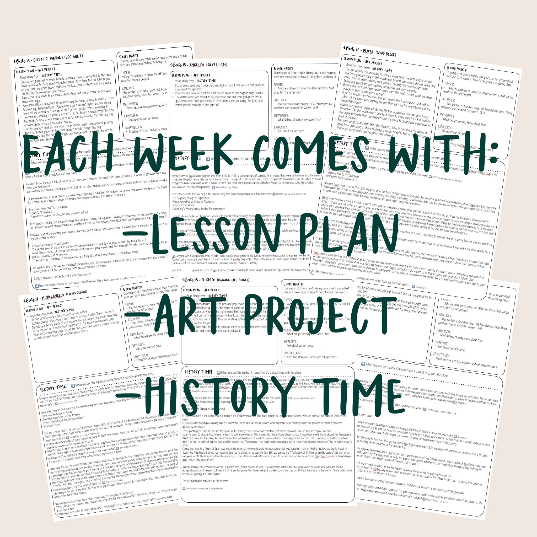 CC Cycle 1 Fine Arts - Great Artists - Weeks 13-18 - PDF - Etsy