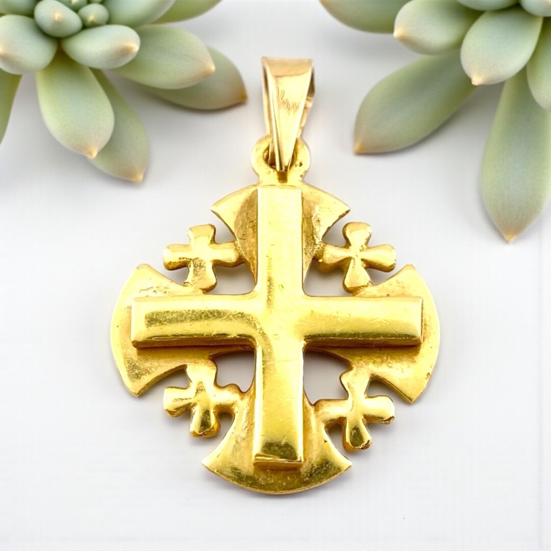 Vintage 18k Yellow Gold Jerusalem Cross Five-fold Cross Pendant - Etsy