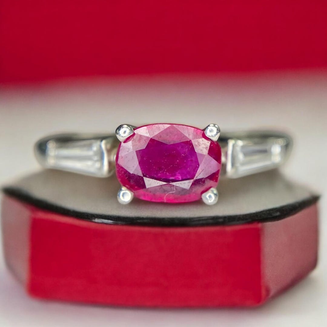 Art Deco Platinum Natural Oval Red Ruby Baguette Diamond Engagement Ring - Etsy