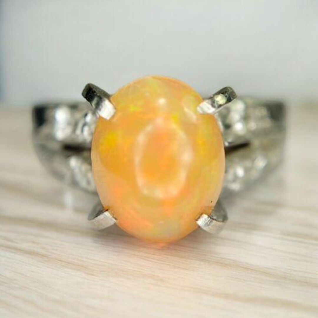 Vintage Retro Era White Gold Oval Shape Opal Handmade Solitaire Ring - Etsy