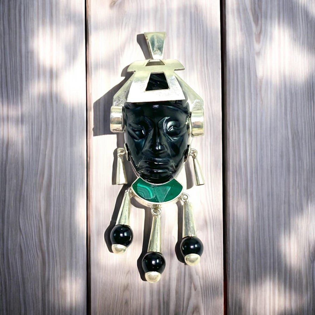 Taxco Mexican Sterling Silver Aztec Face Mask Pendant - Etsy