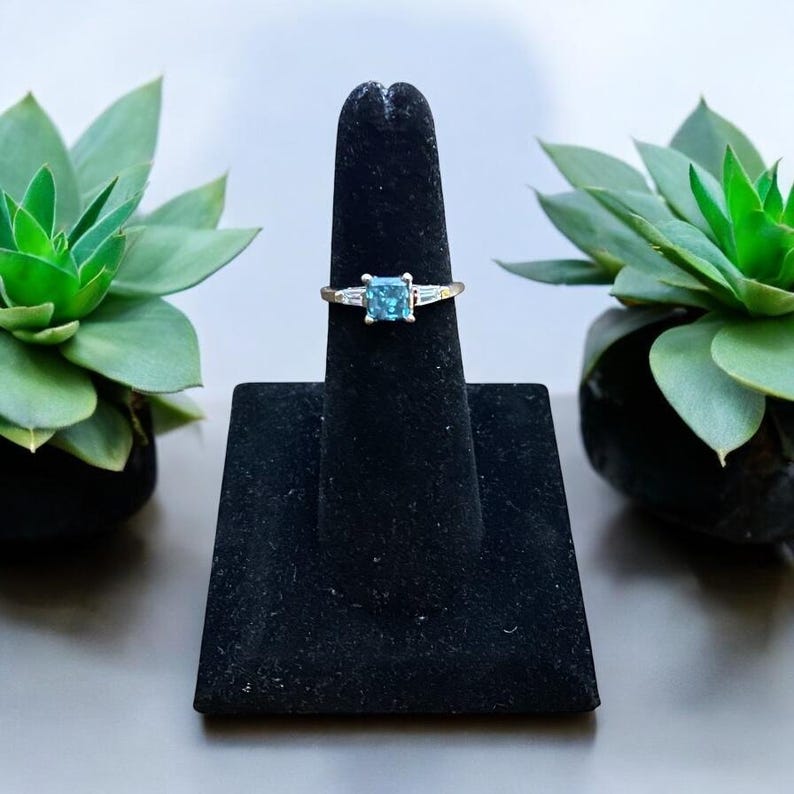 Vintage Platinum Natural Fancy Blue Princess Cut Diamond Engagement ...