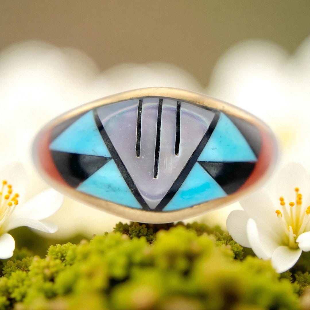 14k Yellow Gold Zuni Native American Multi-stone Colorful Inlay Ring - Etsy