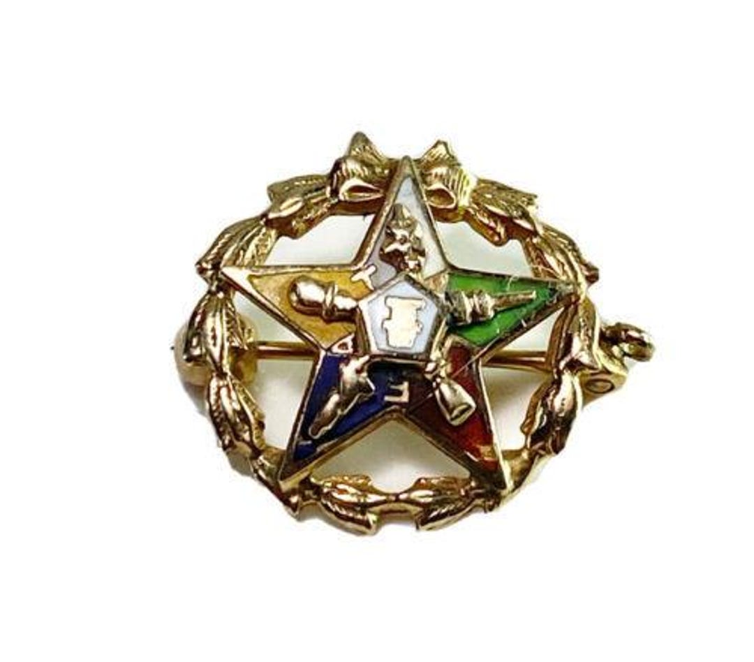 Vintage 10k Yellow Gold Eastern Star Free Mason Enamel Small Pin Brooch ...