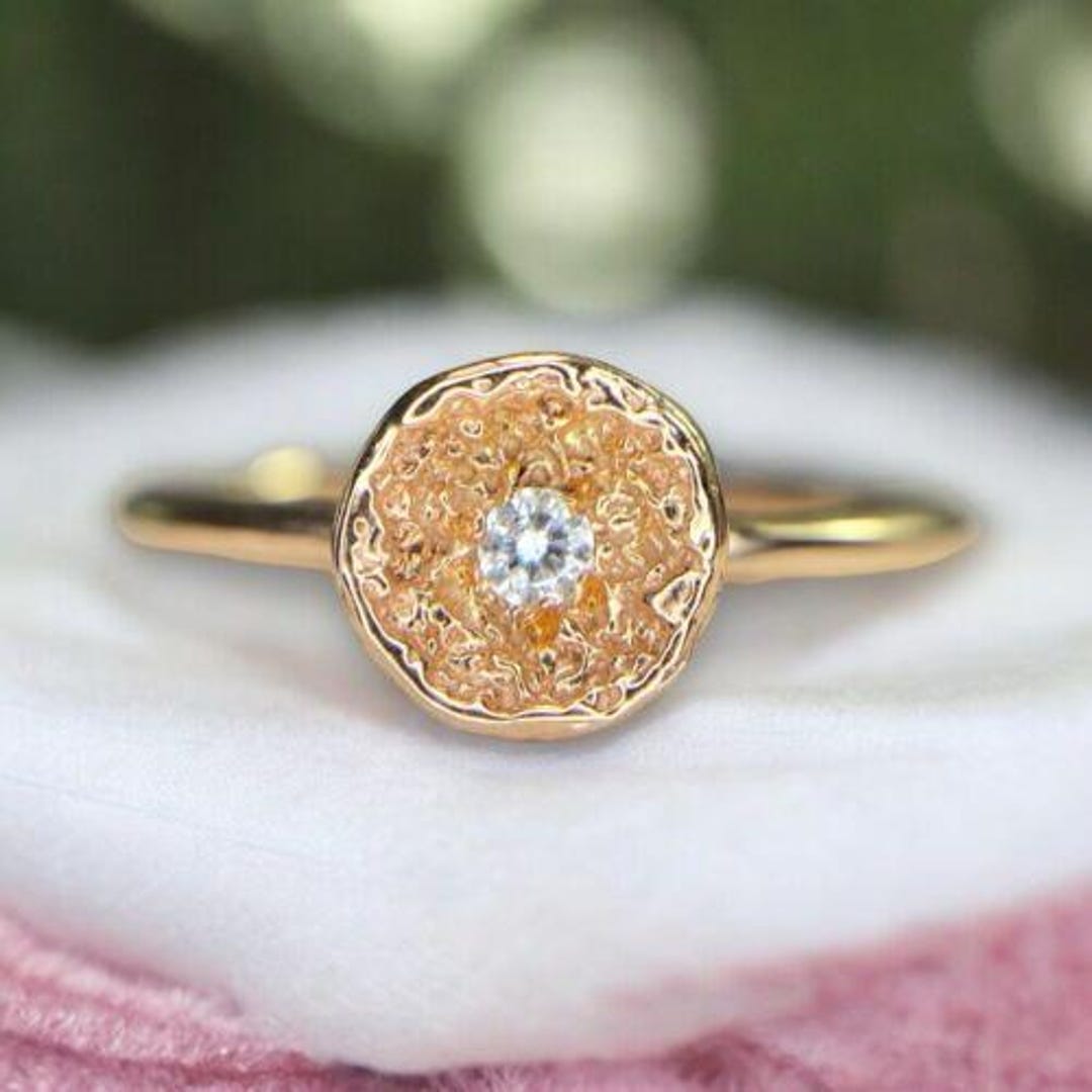Vintage 14k Rose Gold Designer Natural Round Diamond Small Flower Ring ...